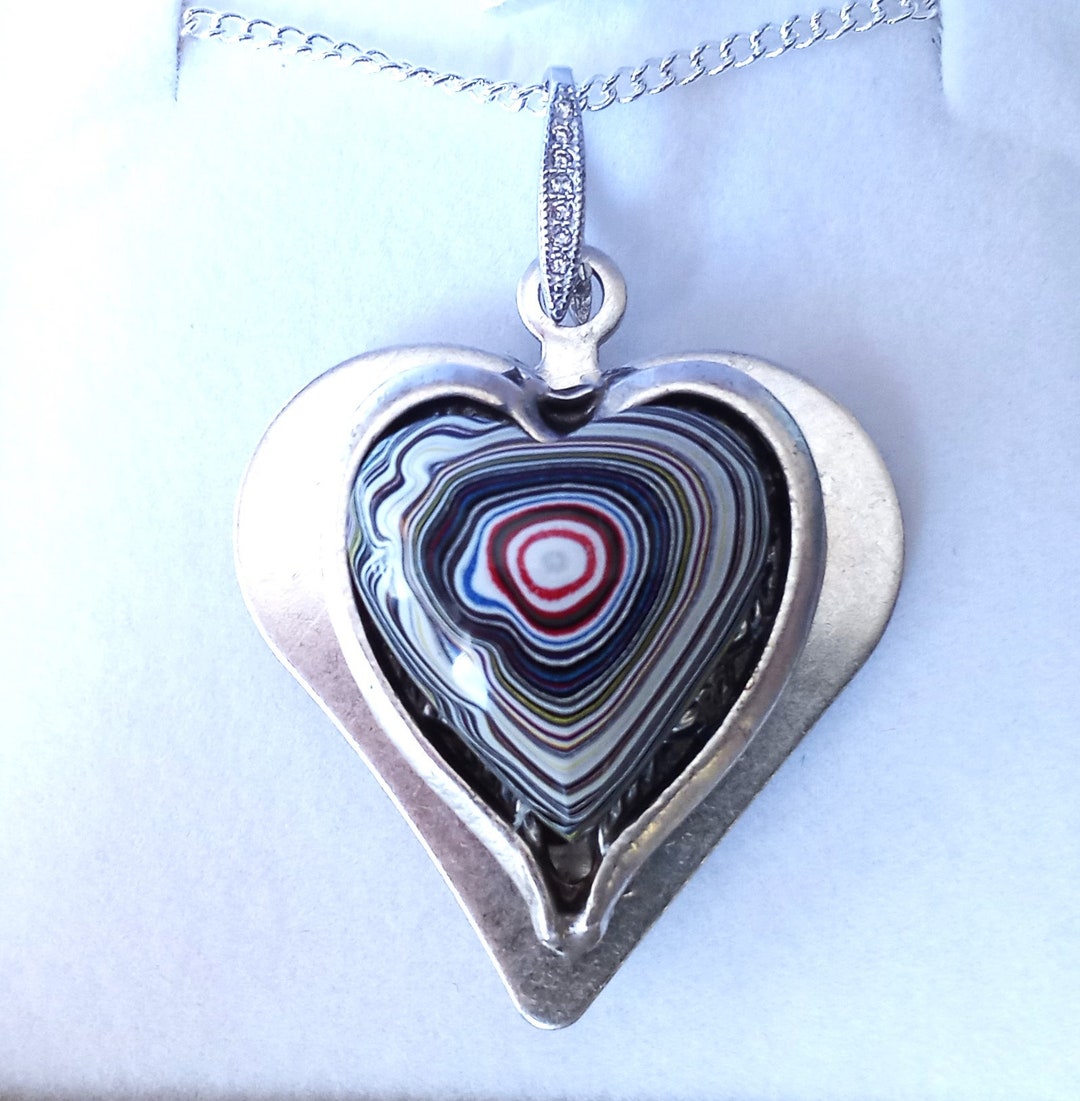 20" Fordite Detroit Agate Necklace on Silver Pladed Angel Wings and ...