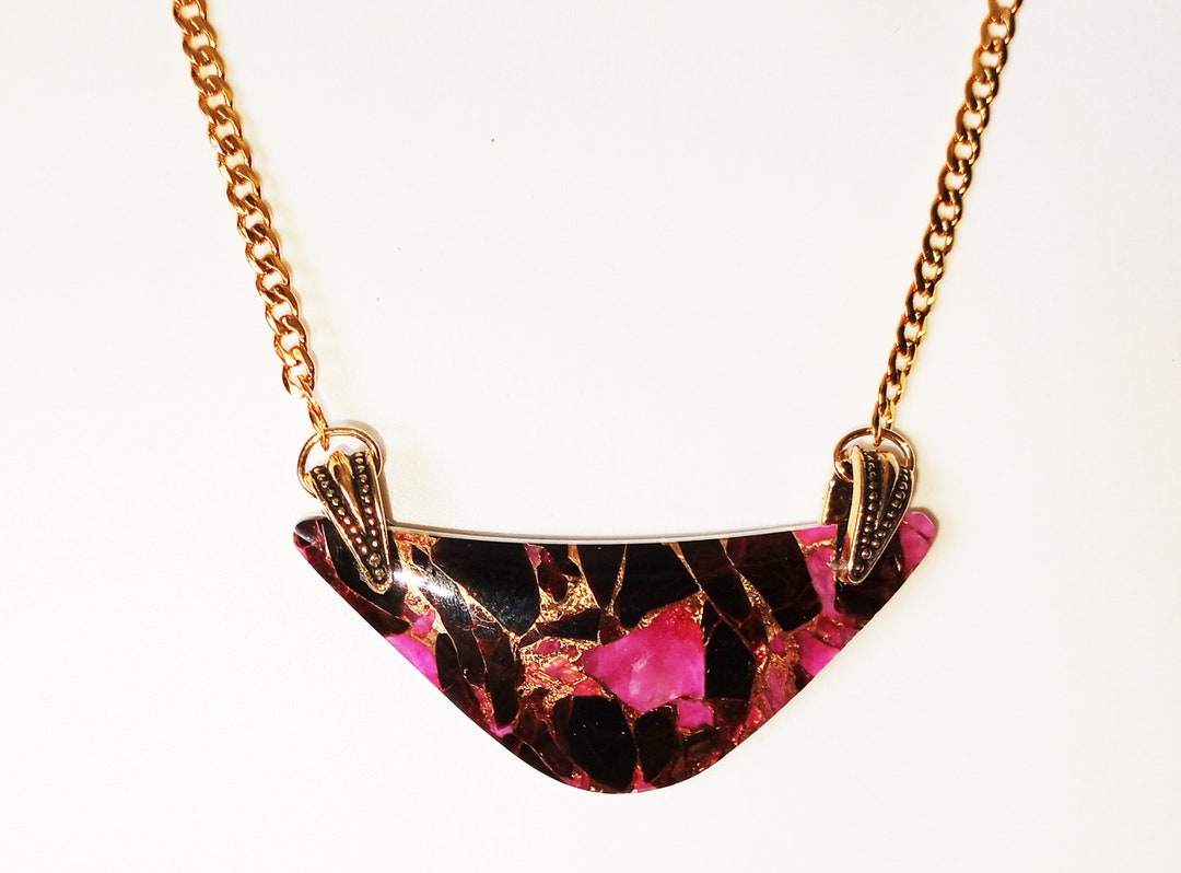 20" 14ct Gold Filled Necklace Obsidian, Pink Calcite and Bronze ...