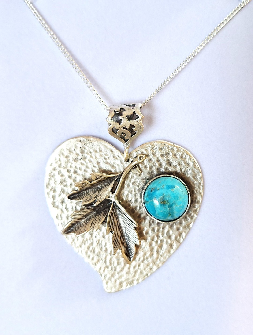 20" Beautiful Natural Turquoise Cabochon on Silver Necklace - Etsy