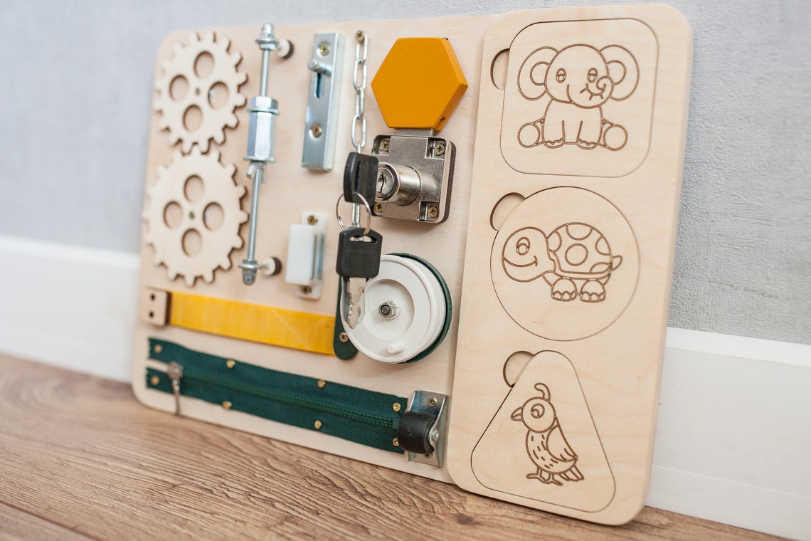 Busy Board Montessori Toy Activity Board for Baby Pretend - Etsy
