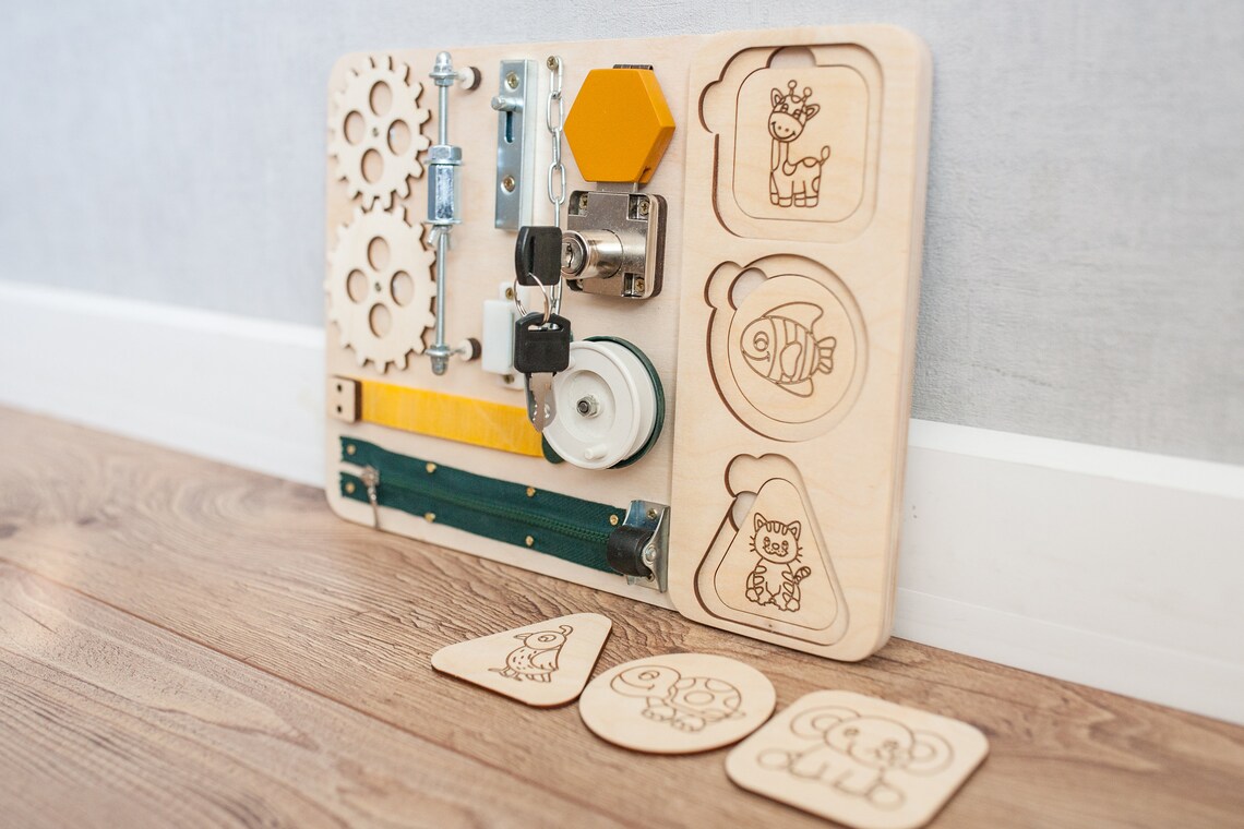 Busy Board Montessori Toy Activity Board for Baby Pretend - Etsy
