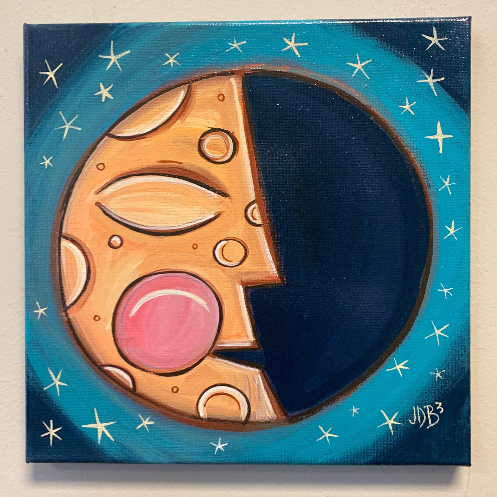 Original Acrylgemälde auf Leinwand schlafender Halbmond Gelb - Etsy.de