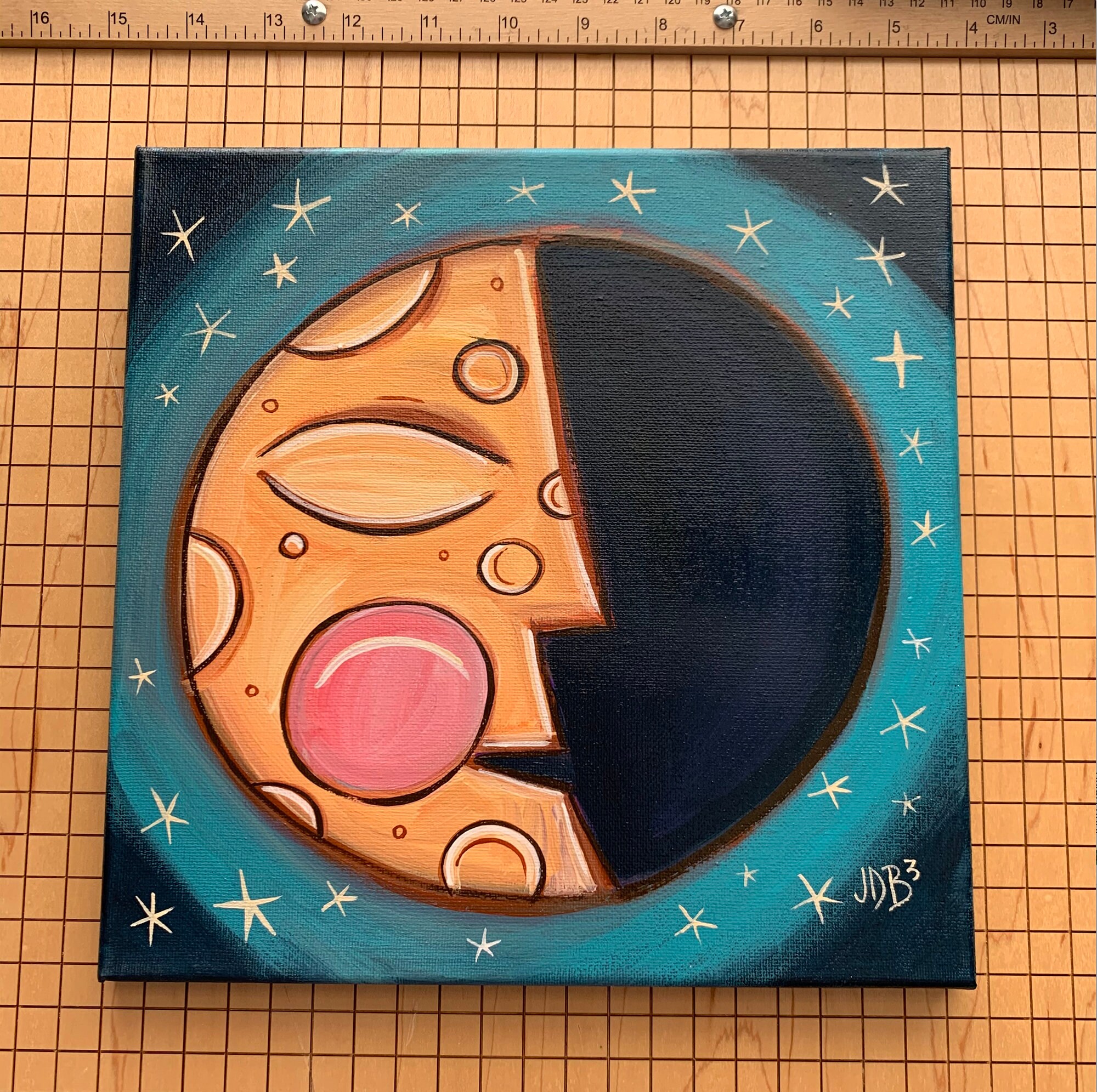 Original Acrylgemälde auf Leinwand schlafender Halbmond Gelb - Etsy.de