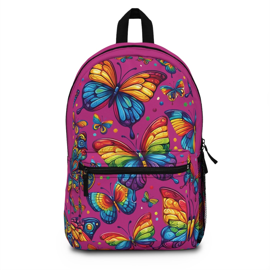 Pink Rainbow Watercolor Butterflies Backpack, Butterfly Nature Lover ...