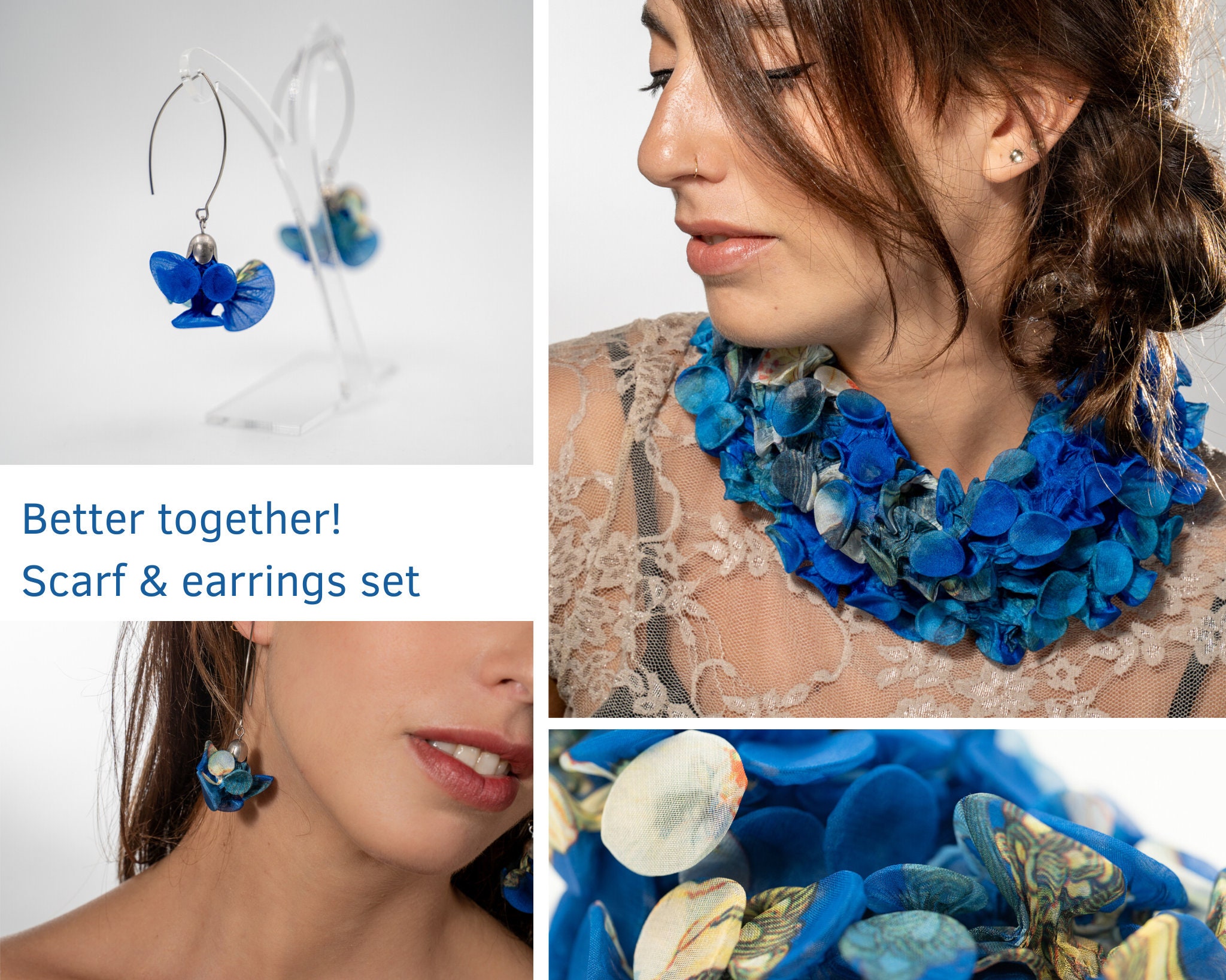 Fabric Jewelry Set, Avant Garde Jewelry, Blue Statement Necklace ...