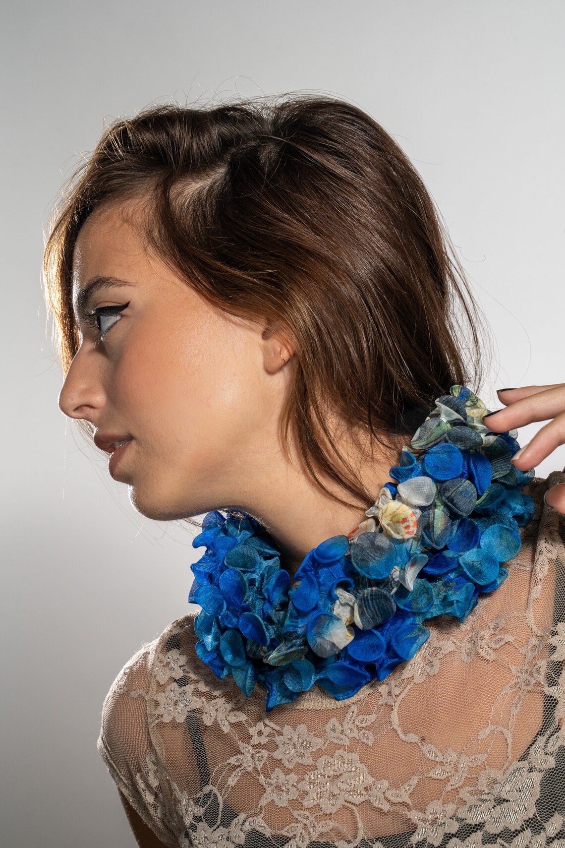 Fabric Jewelry Set, Avant Garde Jewelry, Blue Statement Necklace ...
