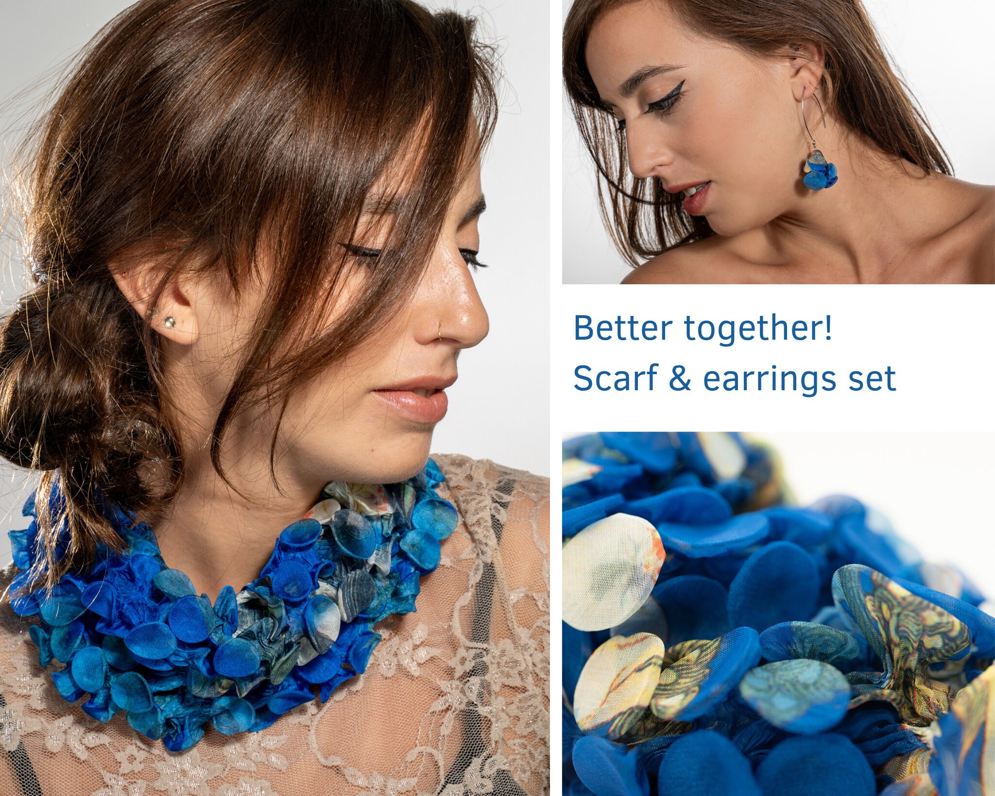 Fabric Jewelry Set, Avant Garde Jewelry, Blue Statement Necklace ...