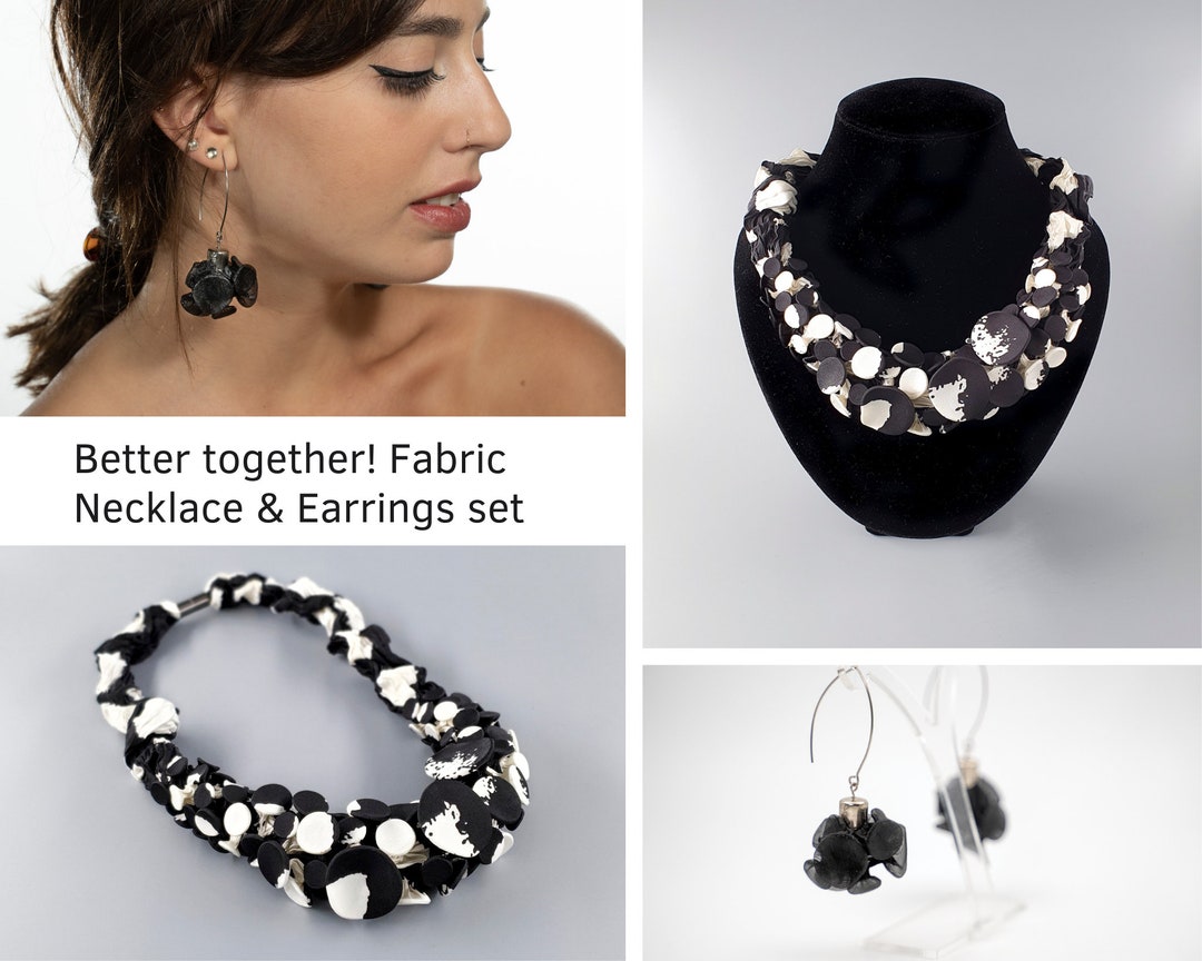 Avant Garde Jewelry Set, Fabric Jewelry, Statement Bib Necklace, Black ...