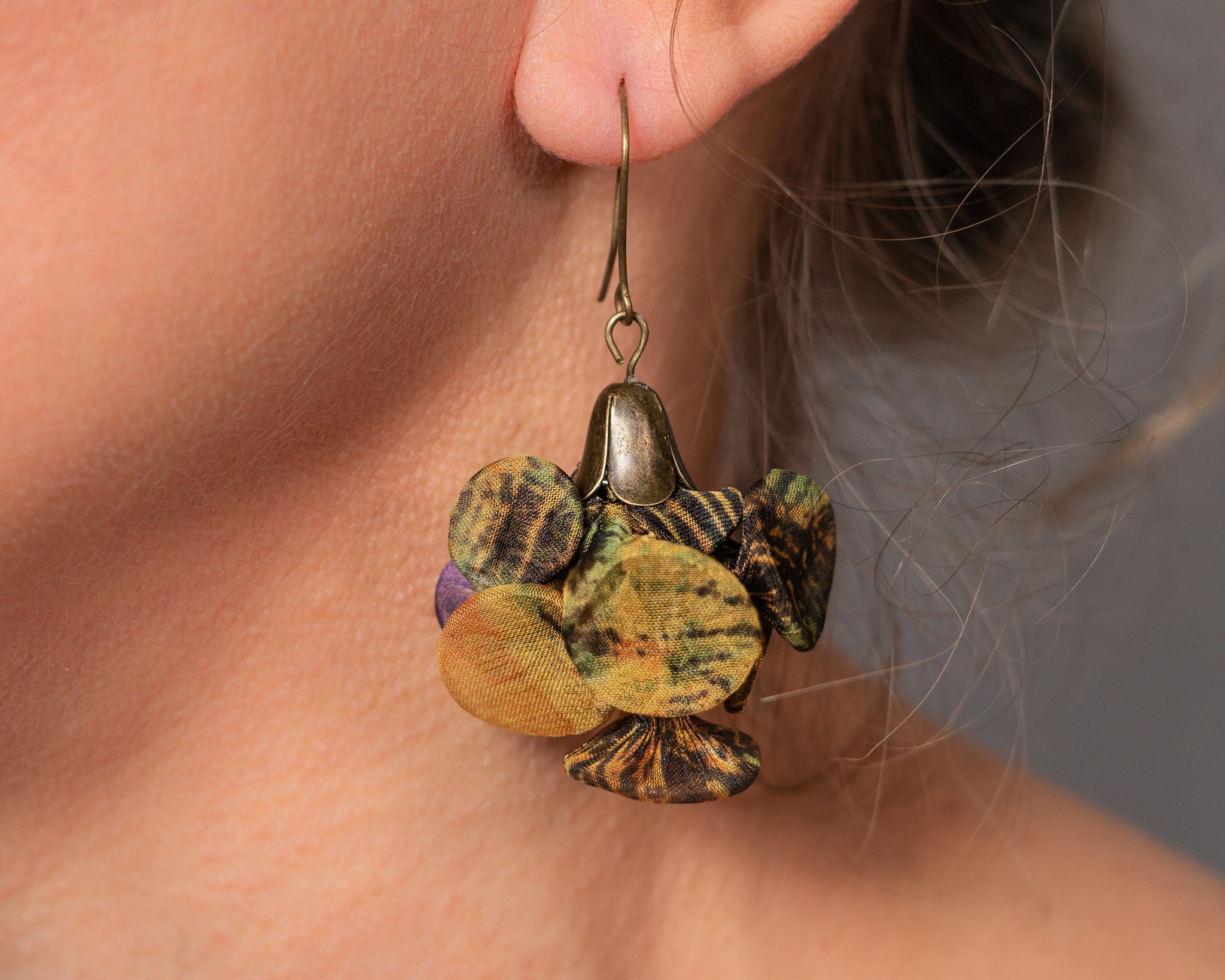 Yellow Earrings Funky Earrings Fabric Earrings Dangle | Etsy