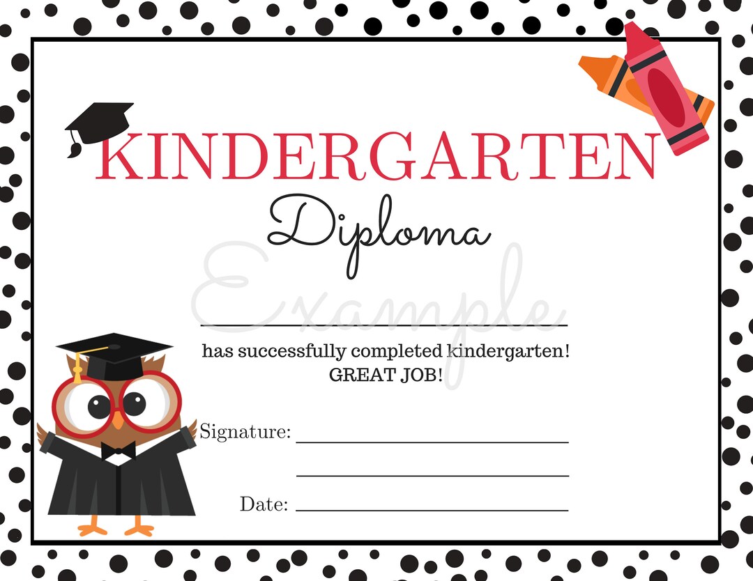 Kindergarten Graduation Diploma | Instant Download - Etsy