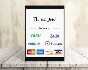 Printable Payment Sign | We Accept Credit Cards Sign | Vendor Payment ...
