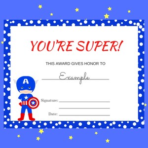 Super Hero Reward Certificate | You're Super Award | Printable Award - Etsy