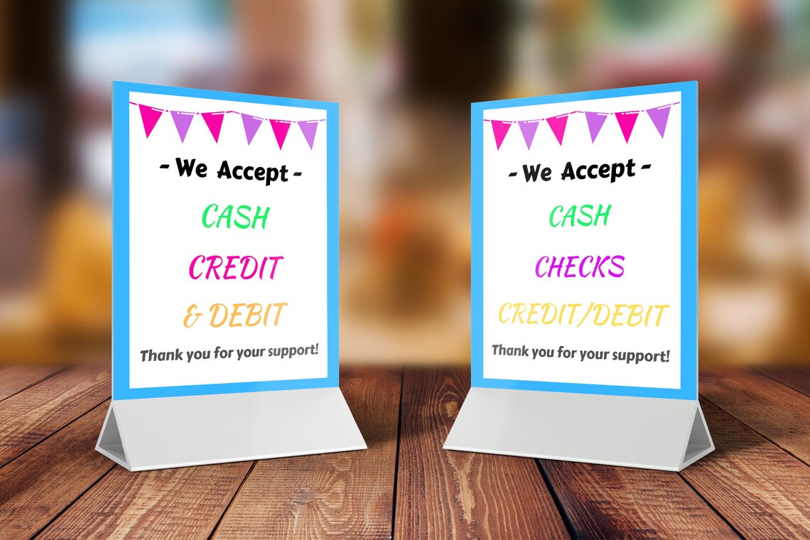 Printable We Accept Sign | Cash, Credit, Debit (digital Download) - Etsy