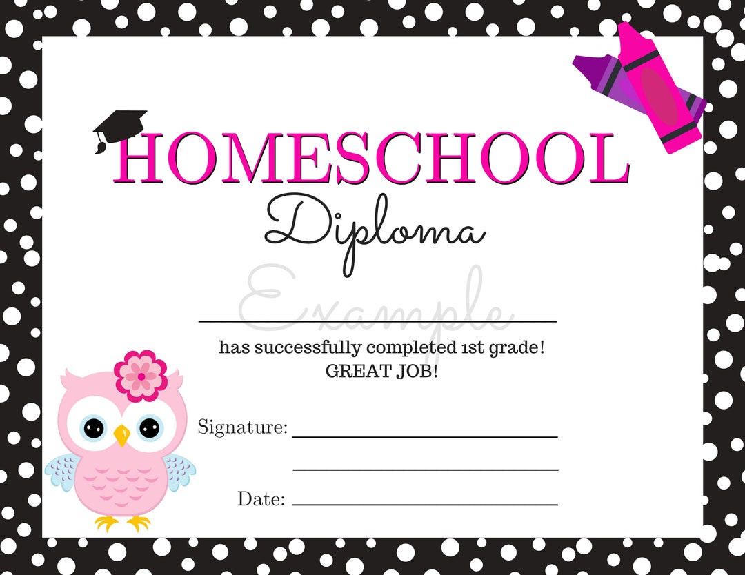 Homeschool Diploma 1st Grade | Printable Home School Certificate - Etsy