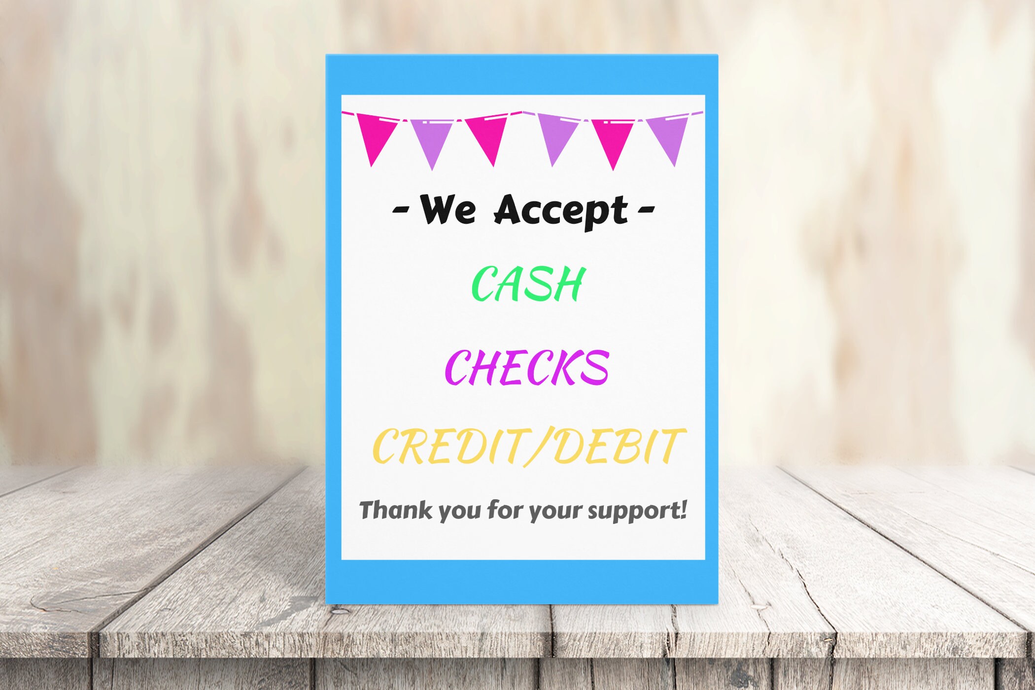 Printable We Accept Sign | Cash, Credit, Debit (digital Download) - Etsy