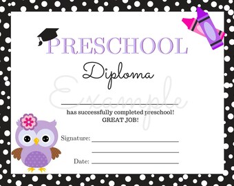 Preschool Graduation Diploma Certificate Instant Download PDF File ...