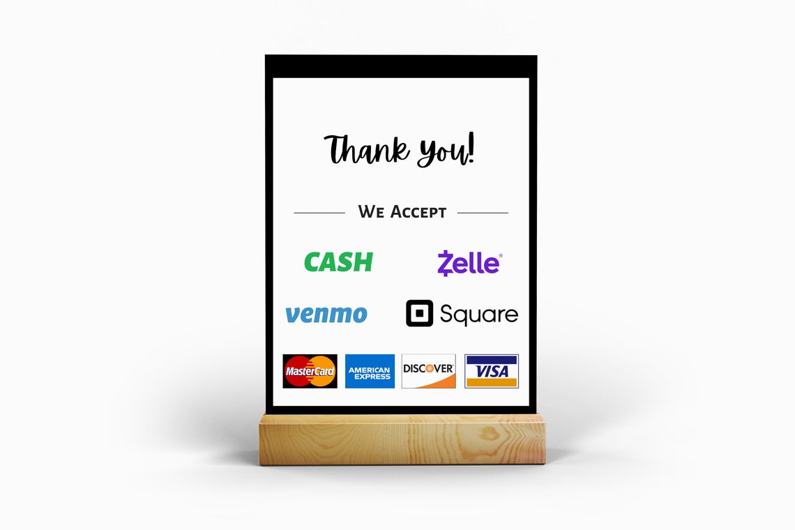 Vendor Payment Sign | We Accept Cards, Cash, Zelle, Venmo, Square ...
