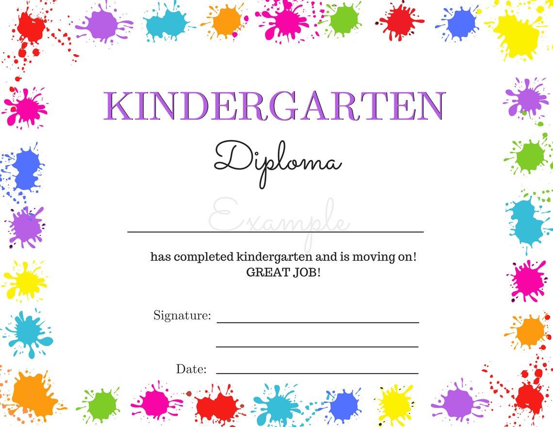 Kindergarten Graduation Diploma Instant Download Printable - Etsy