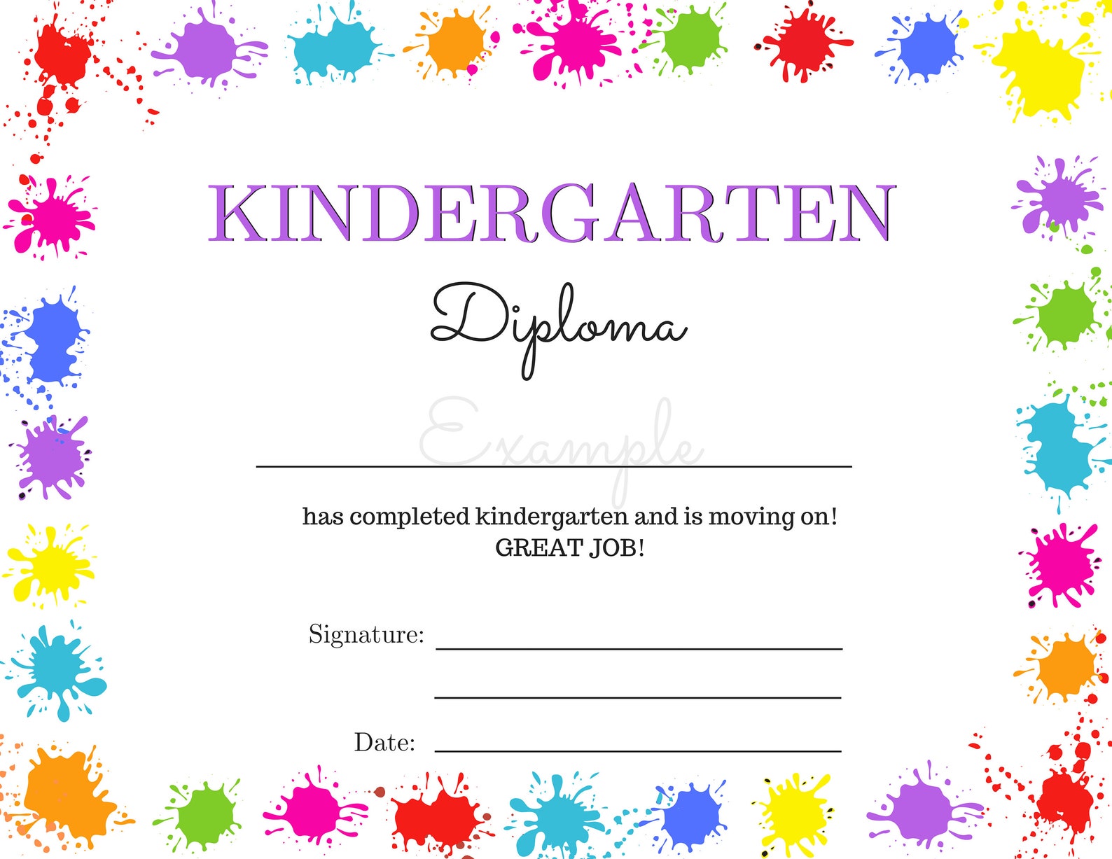 Kindergarten Graduation Diploma Instant Download Printable - Etsy