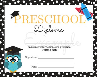Preschool Graduation Diploma Certificate Instant Download PDF File ...