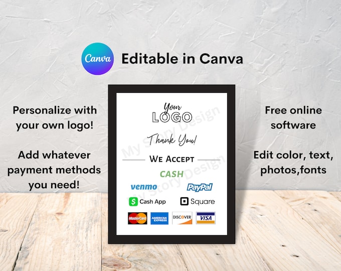 Payment Sign CANVA Editable Template, Black Gold DIY Edit Scan to Pay ...