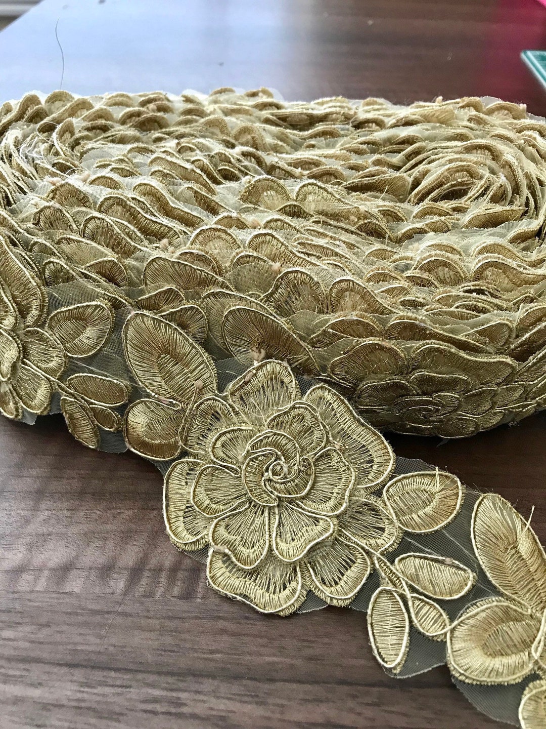 3D Flower Gold Trim Dance Dress / Trim for Dress Embellishment by the ...