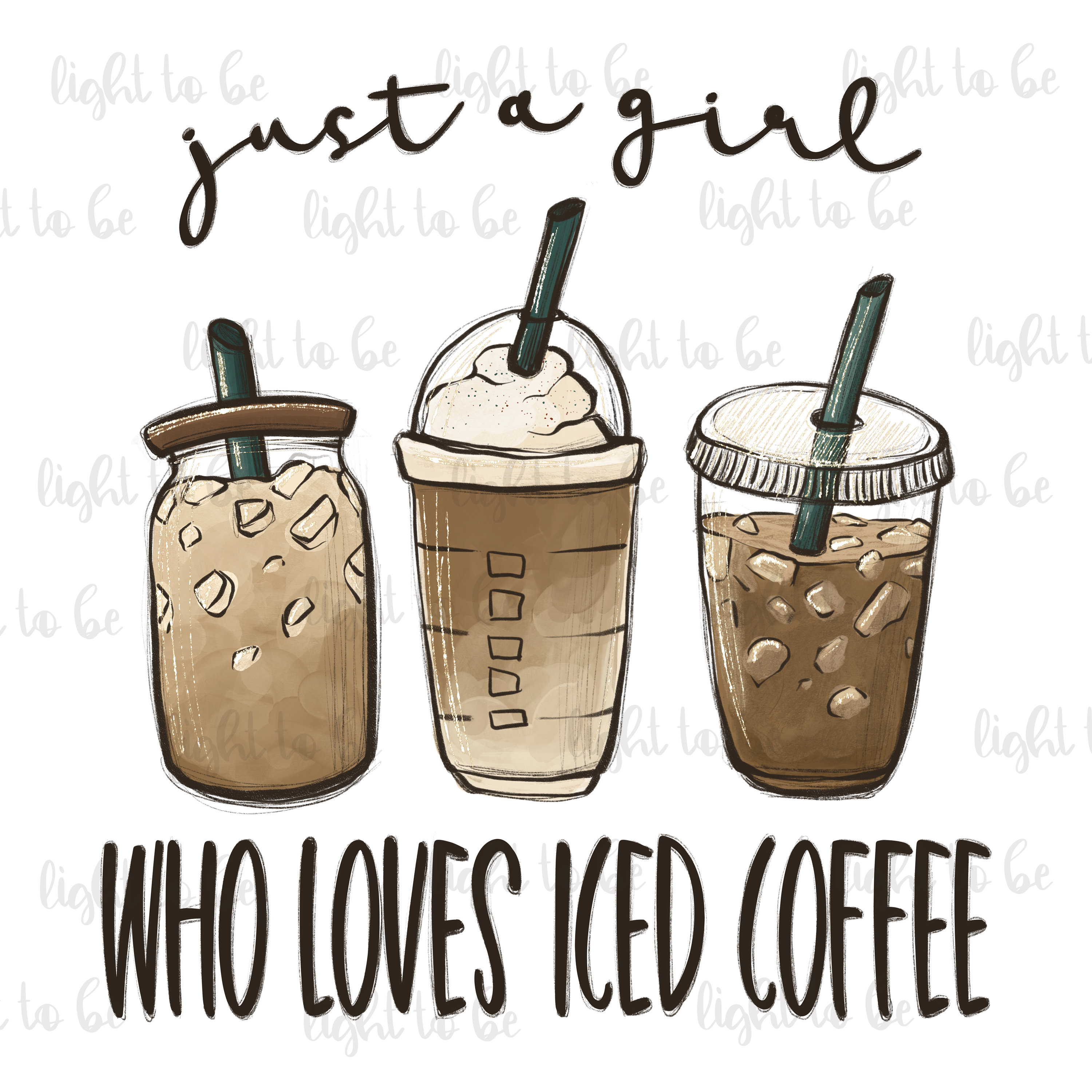 Just a Girl Who Loves Iced Coffee PNG, Latte Cute Funny Cheetah Leopard ...