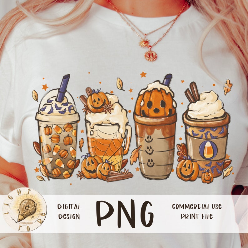 Fall Halloween Latte PNG, Cute Scary Horror Iced Coffee Pumpkin Spice ...