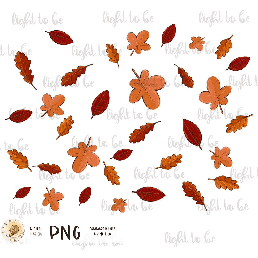 Fall Leaves Bundle 5 PNG, Warm Cozy Autumn Orange Digital File ...