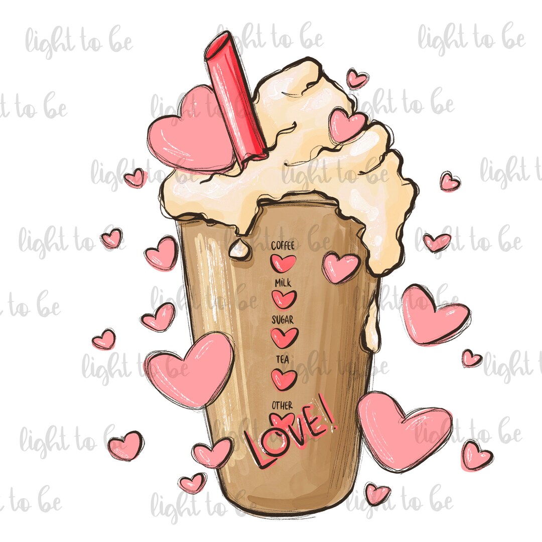 Valentine Coffee Lover PNG, Latte Iced Harts Love Coffee Digital ...