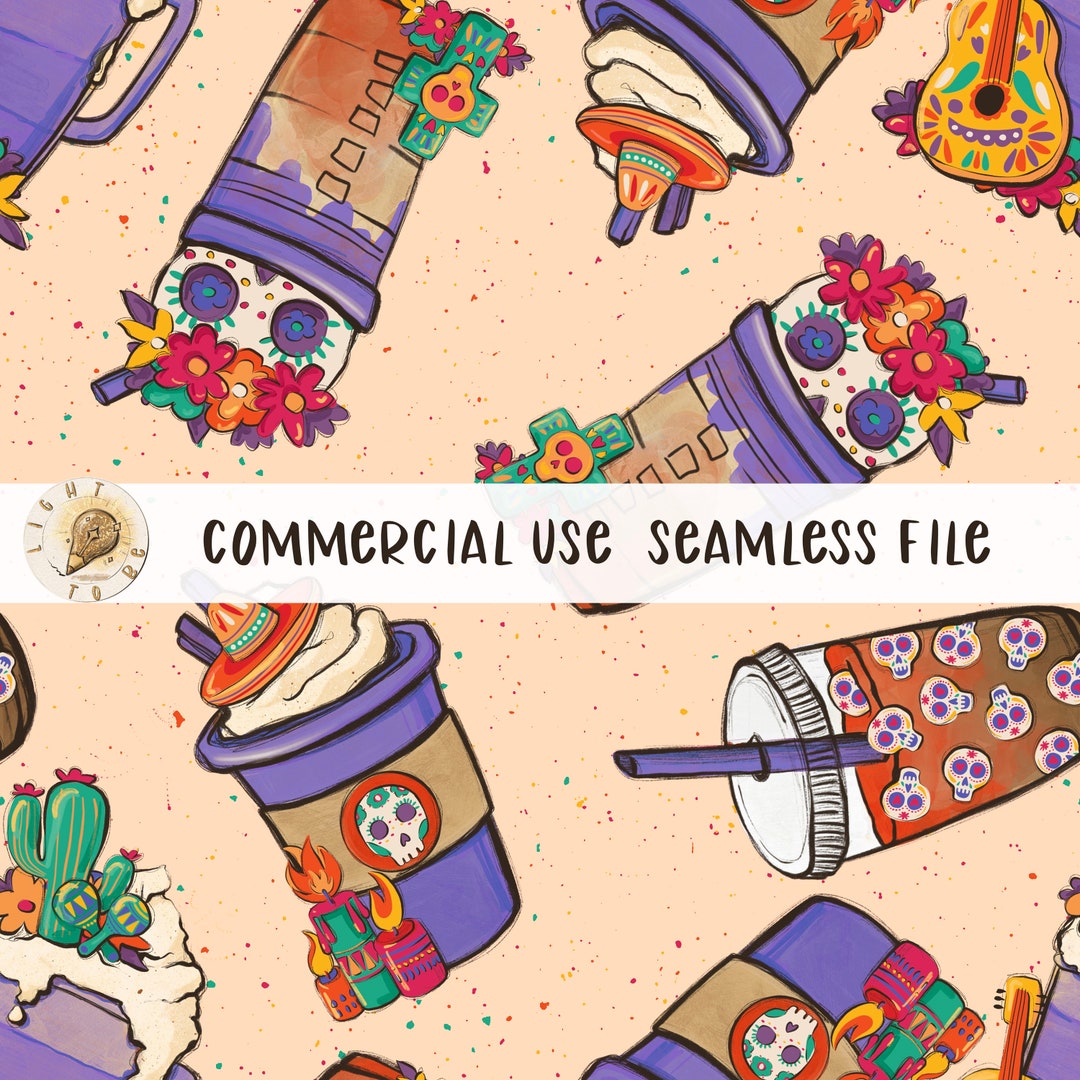 Day of the Dead Coffee Seamless Pattern JPG, PNG, Pumpkin Spice Latte ...