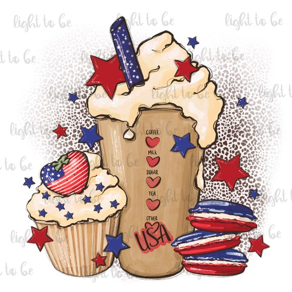 4th of July Coffee Independence PNG USA Coffee Latte Cheetah - Etsy