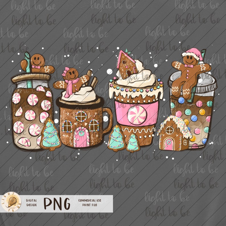 Pink Gingerbread Coffee PNG, Christmas Houses Peppermint Iced Latte ...