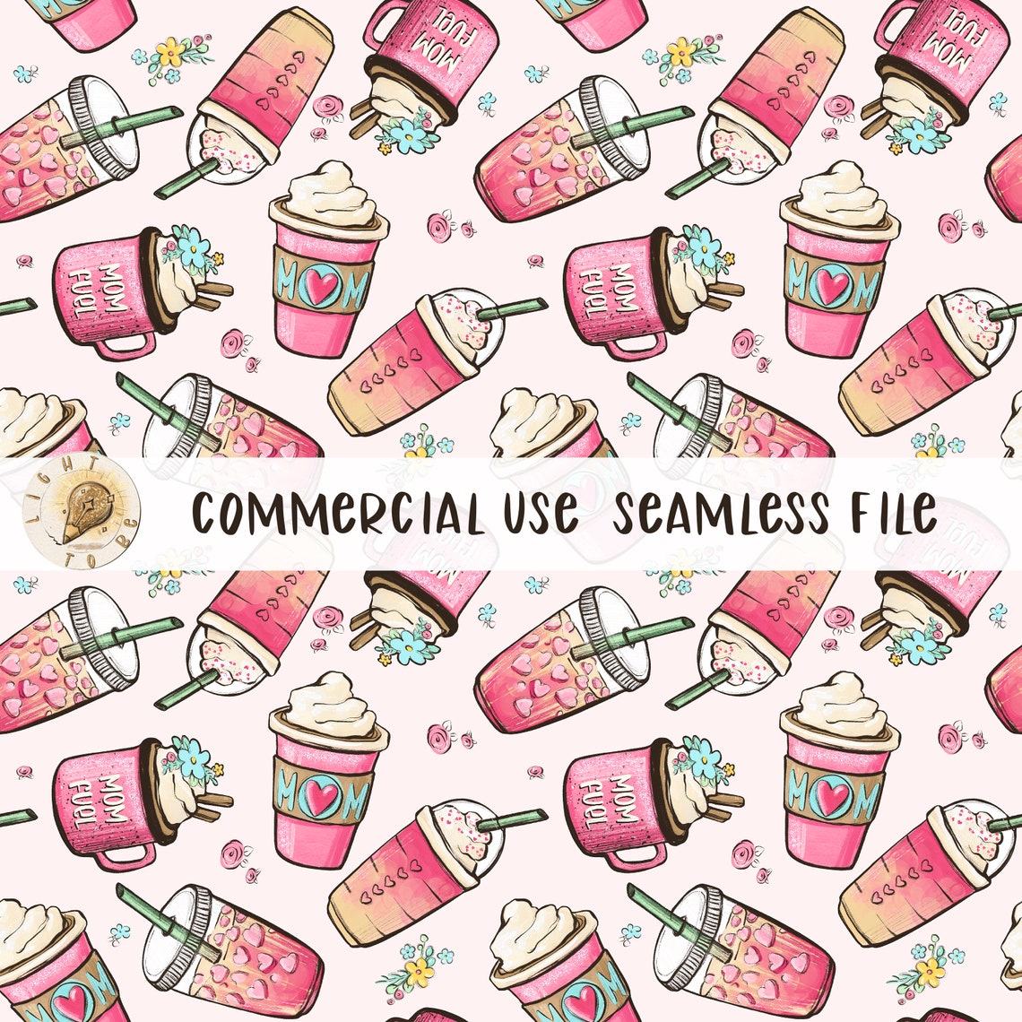 Mom Fuel Coffee Lover Seamless Pattern JPG, PNG, Frappuccino Iced ...