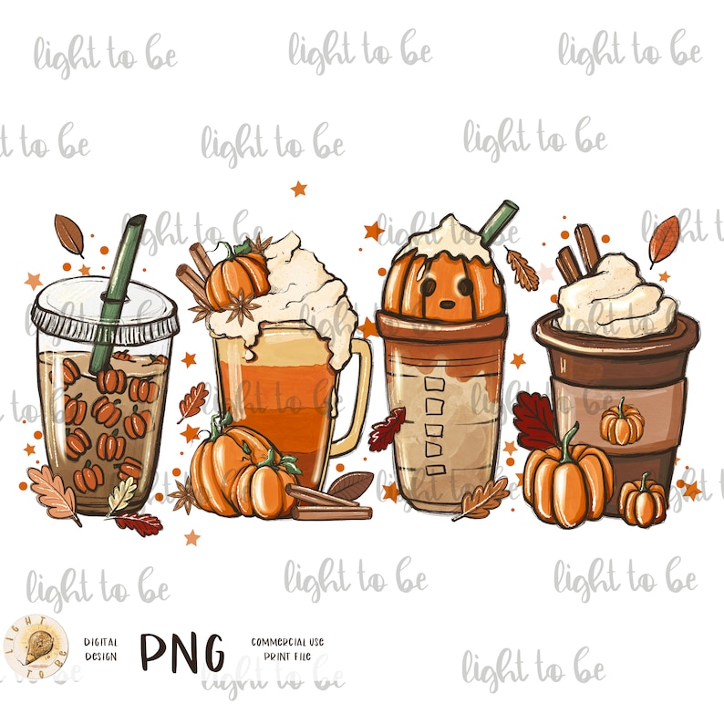 Fall Coffee PNG Pumpkin Spice Latte Iced Warm Cozy Autumn Orange ...
