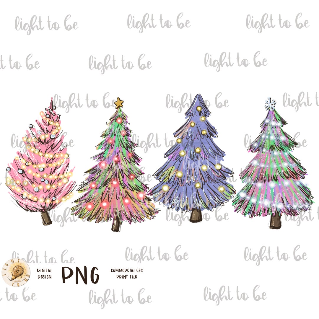 Rainbow Christmas Trees PNG, Lights Star Snow Pink Cozy Winter Digital ...
