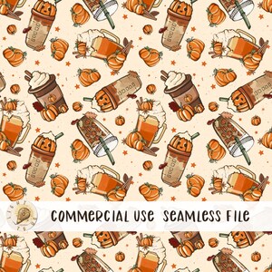 Fall Coffee Seamless Pattern JPG, PNG, Pumpkin Spice Latte Iced Autumn ...