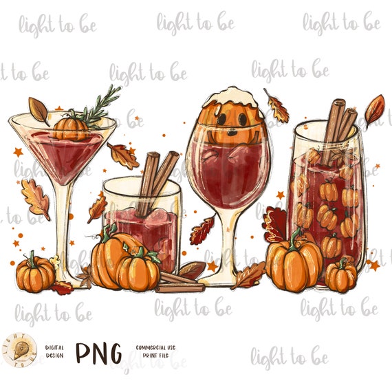Fall Wine Glasses PNG Files Pumpkin Mulled Wine Iced Warm Cozy - Etsy