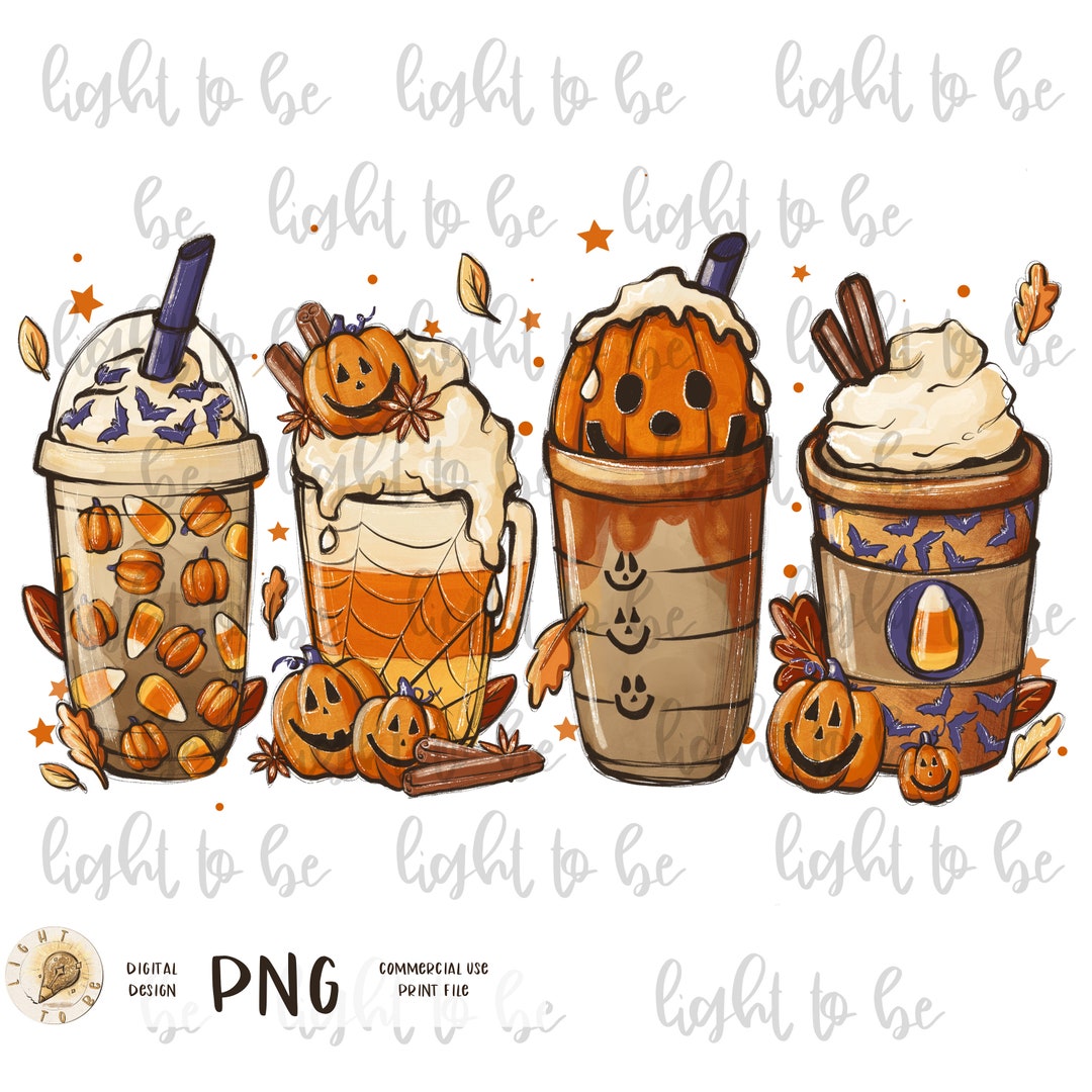Fall Halloween Latte PNG, Cute Scary Horror Iced Coffee Pumpkin Spice ...