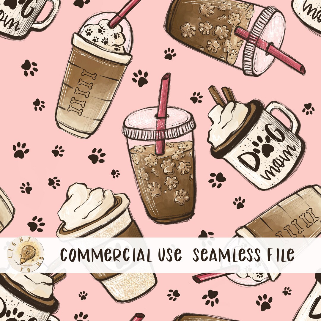 Dog Latte Seamless Pattern JPG, PNG, Frappuccino Iced Coffee Dog Mom ...