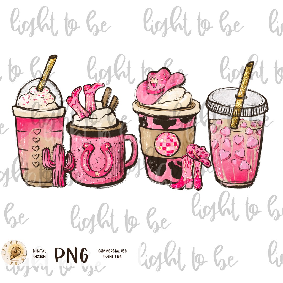 Cowgirl Coffee PNG, Iced Coffee Latte, Rodeo Girl Pink, Dessert Cacty ...