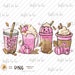Pink Fall Latte PNG, Pumpkin Spice PSL Leaves Coffee Thanksgiving Cozy ...