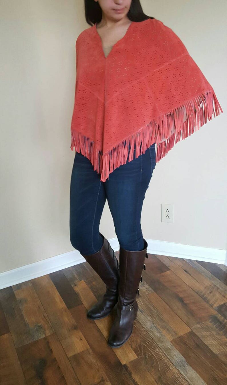Vintage Fringed Suede Cape Poncho Western Cape Women's Size S Small ...
