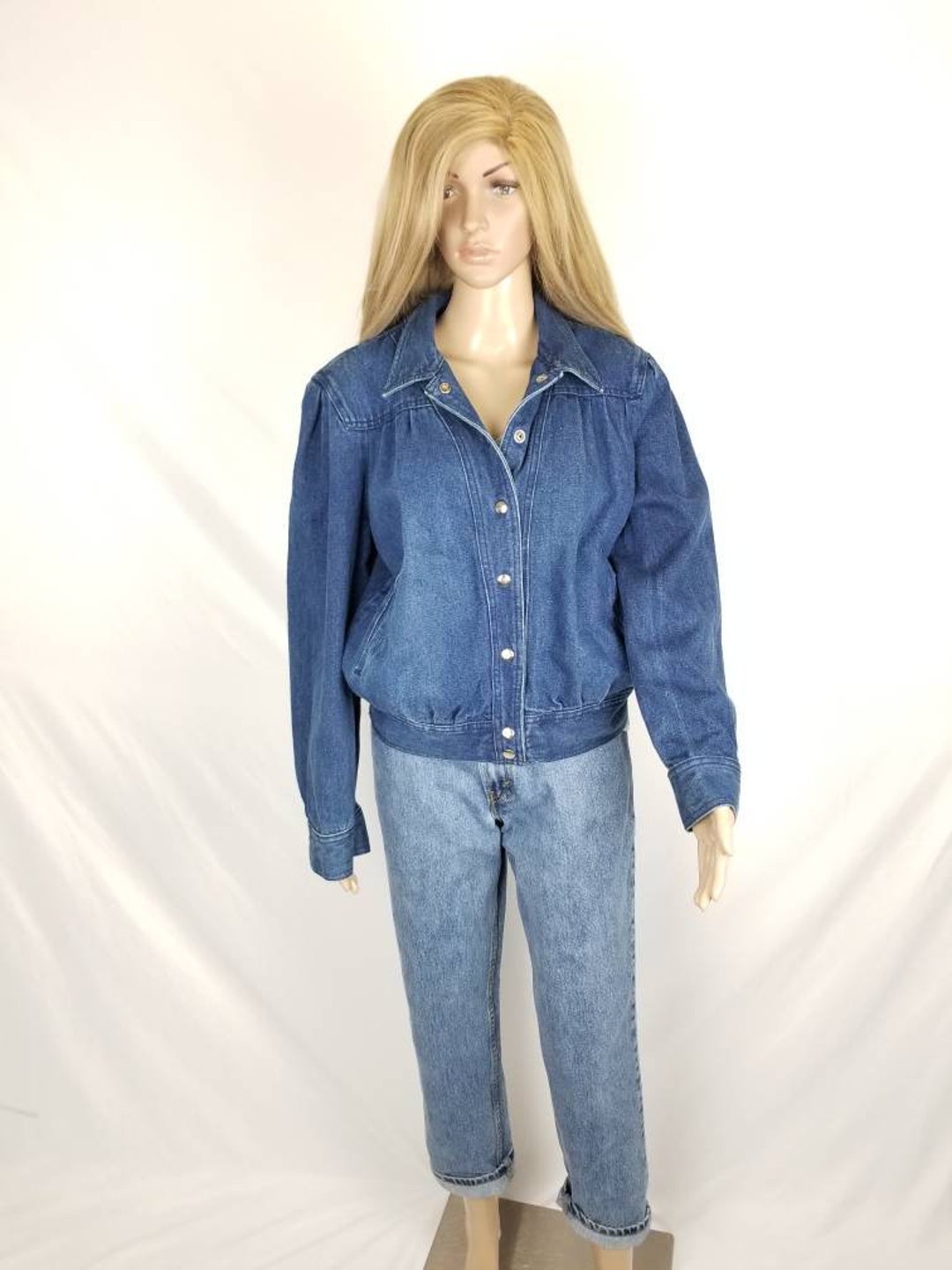 Vintage 80s Denim Jacket: Snap Button Cotton Jean Jacket (womens L) - Etsy