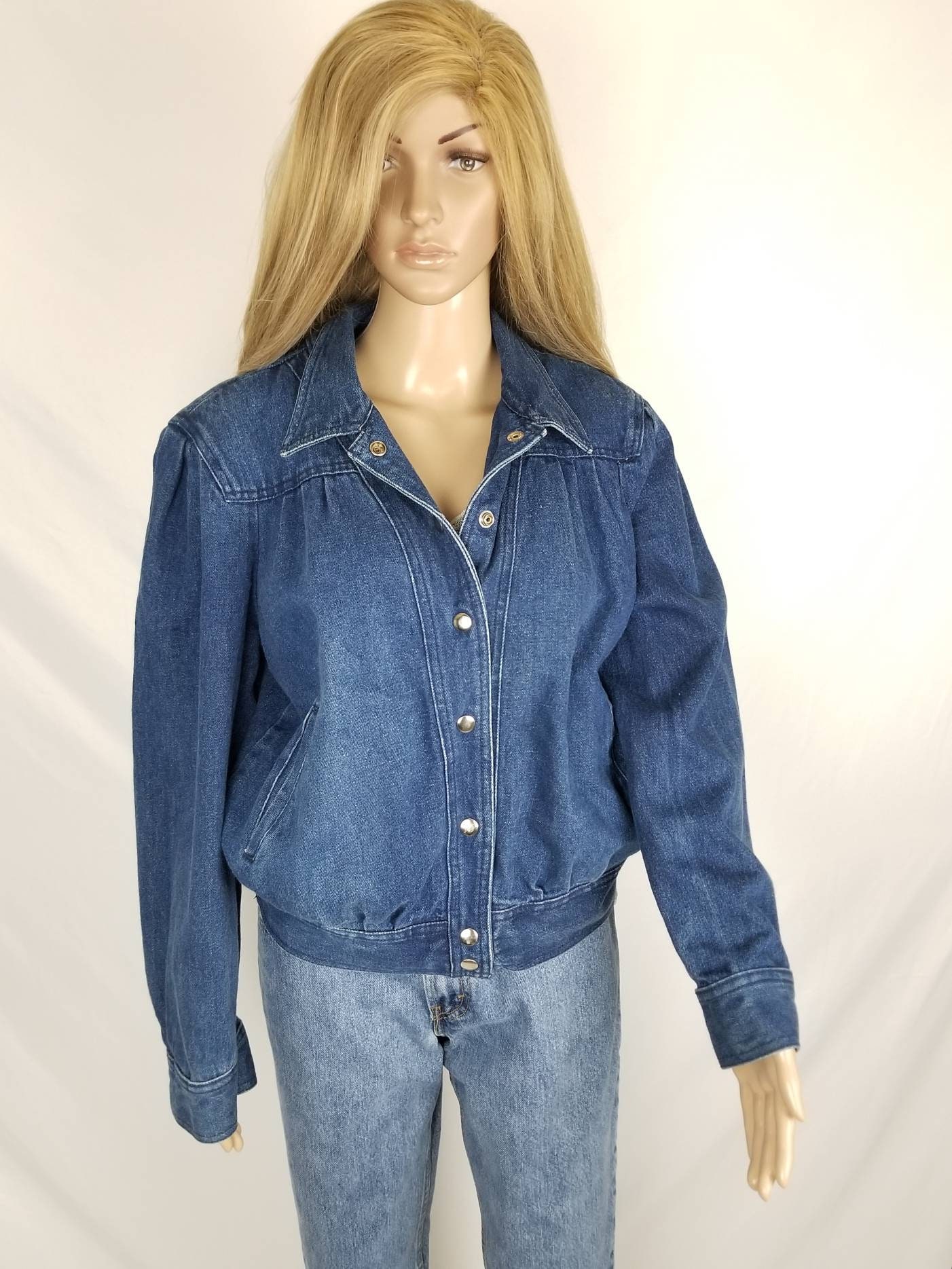 Vintage 80s Denim Jacket: Snap Button Cotton Jean Jacket (womens L) - Etsy