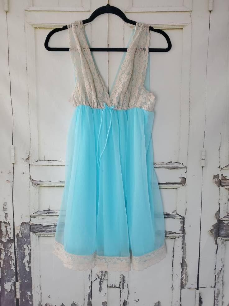 Pastel Lingerie Baby Blue Baby Doll Nightgown Sheer Mini Dress - Etsy