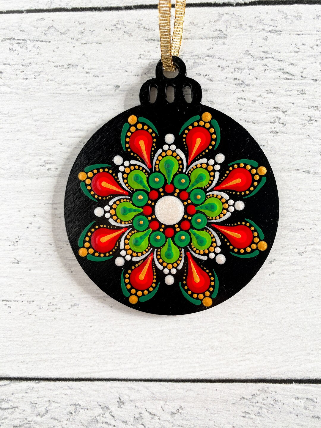 Dot Art Mandala Wood Christmas Ornament - Etsy
