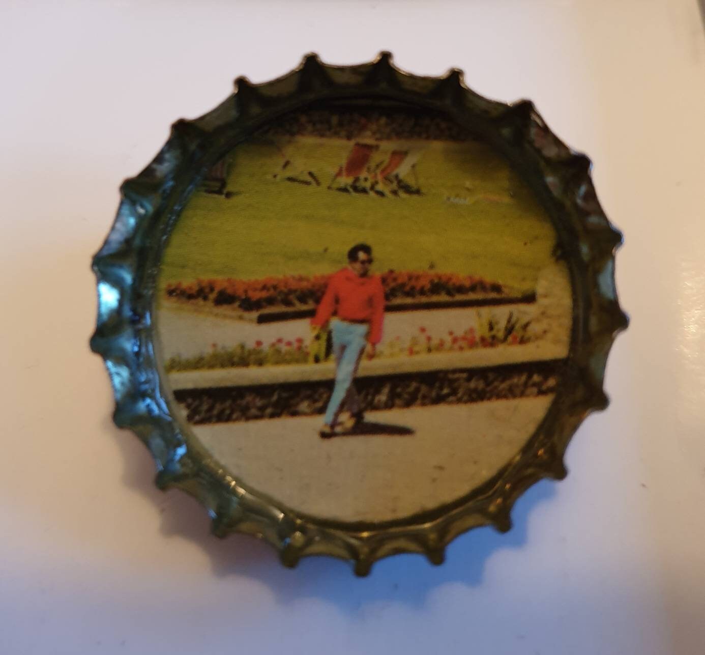 60s Dude Bottle Top Badge. Handmade Recycled Postcard Badge. - Etsy