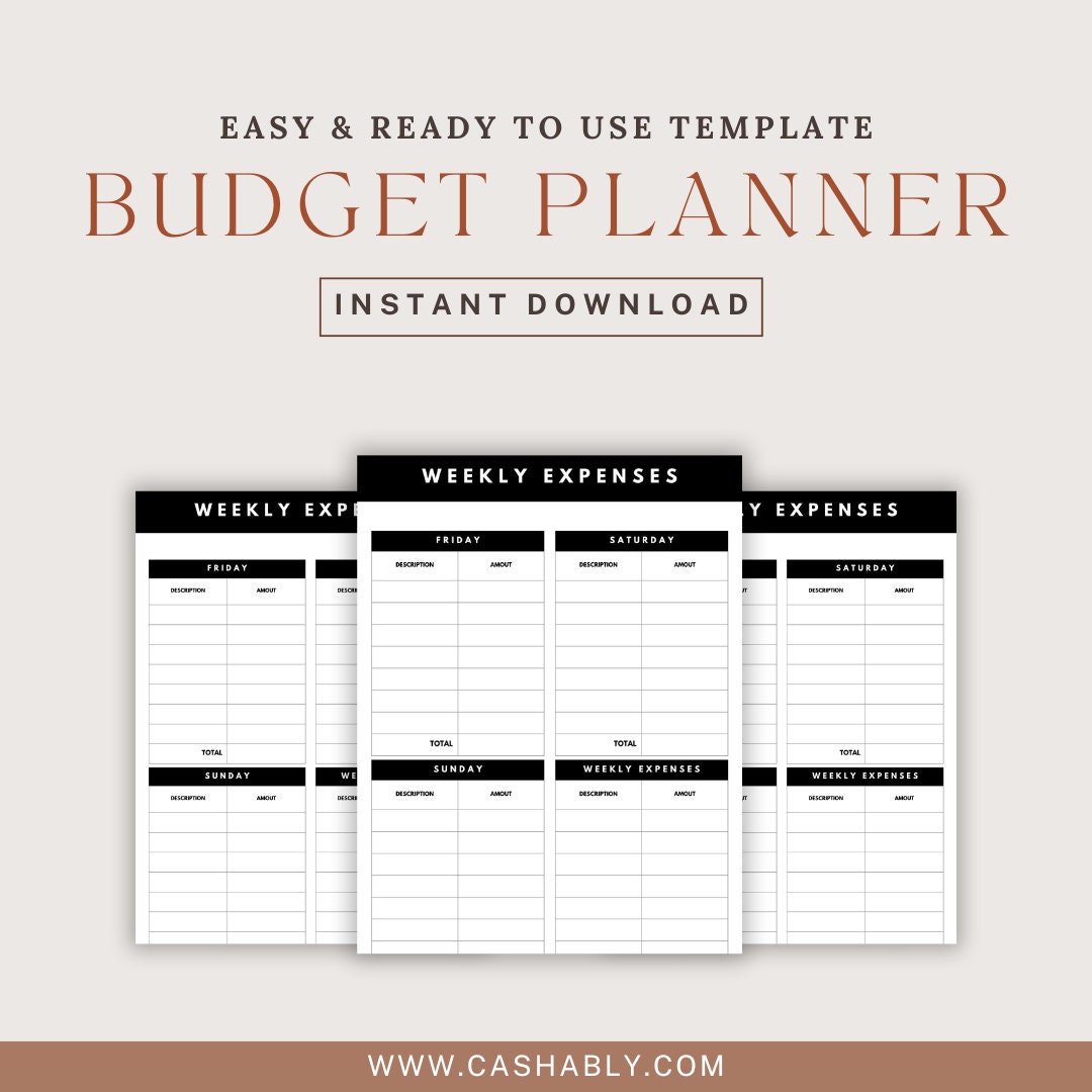 Financial Planner Minimal Weekly Expenses Organizer, Budget Tracker ...