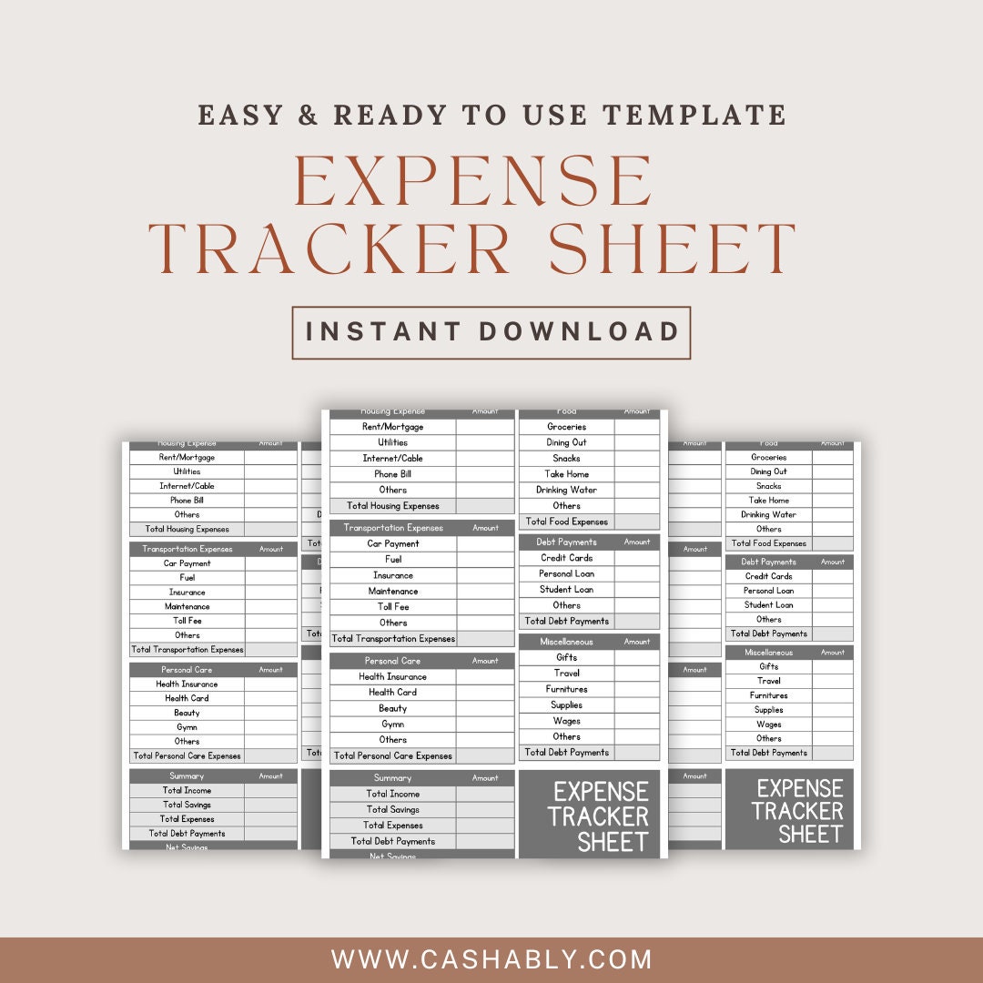 Expense Tracker Sheet Financial Planner, Minimalist Black White Design ...